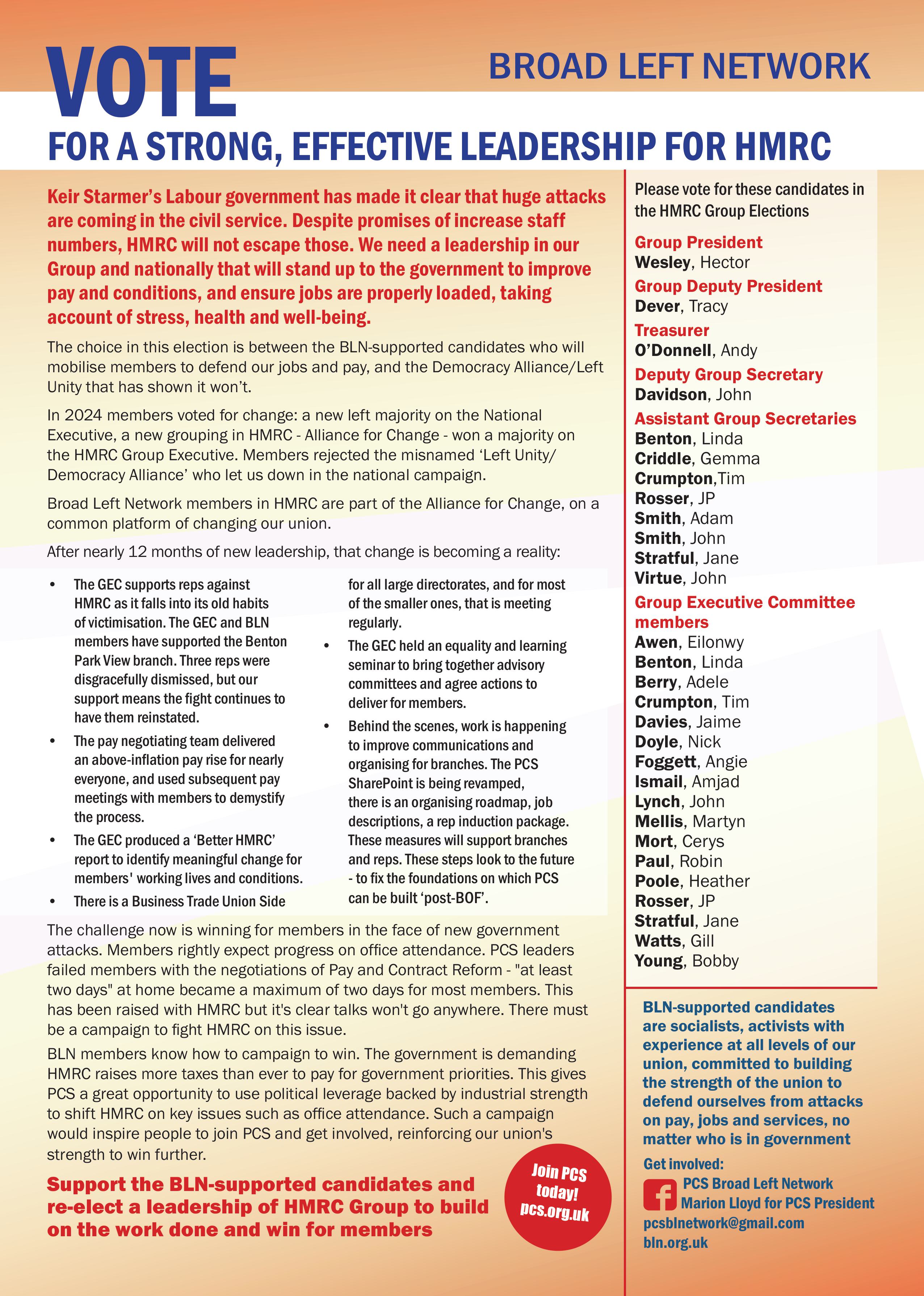 Group Elections 2025 – PCS Broad Left Network